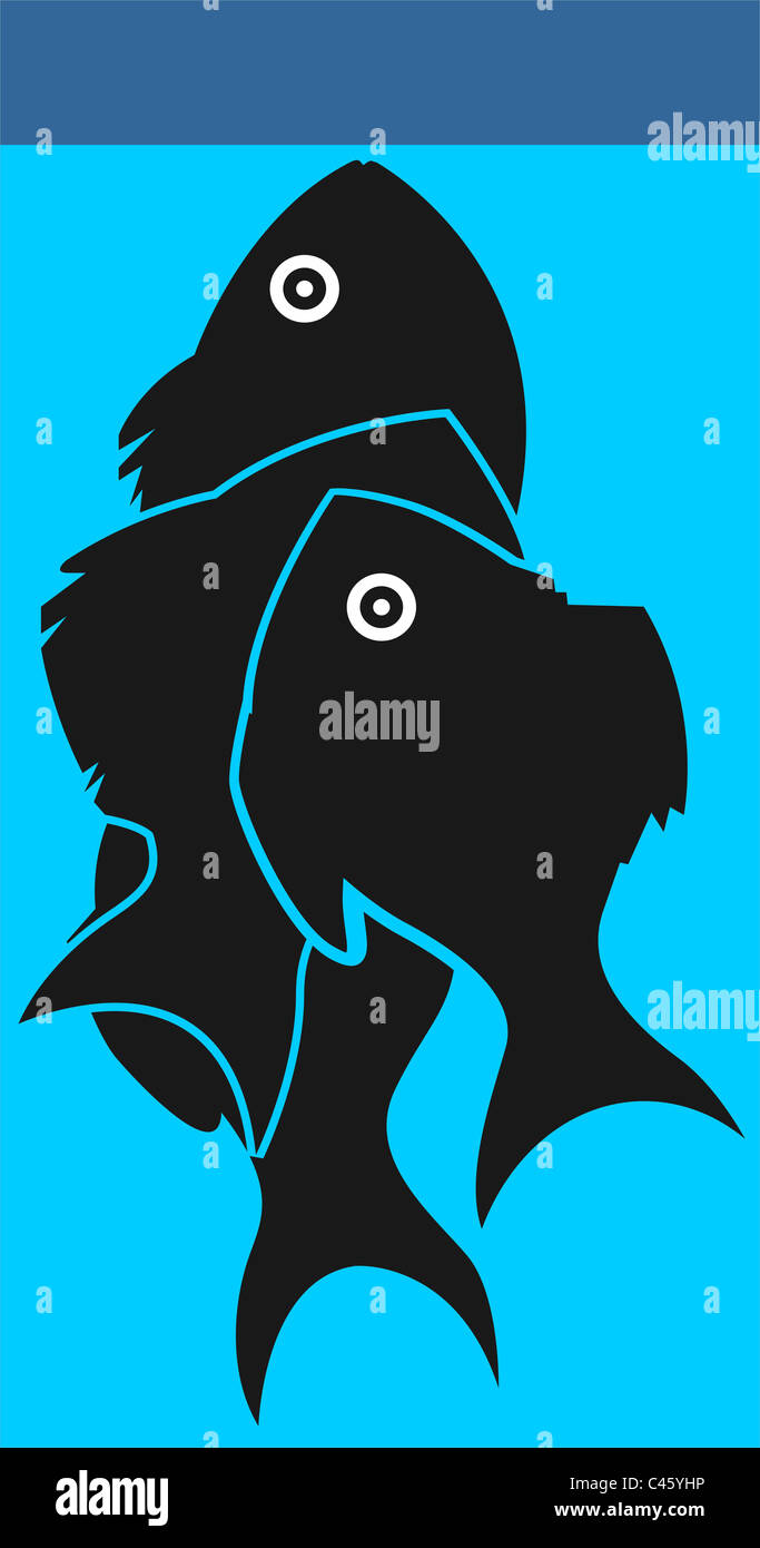 Illustration of fishes hanged together Stock Photo - Alamy
