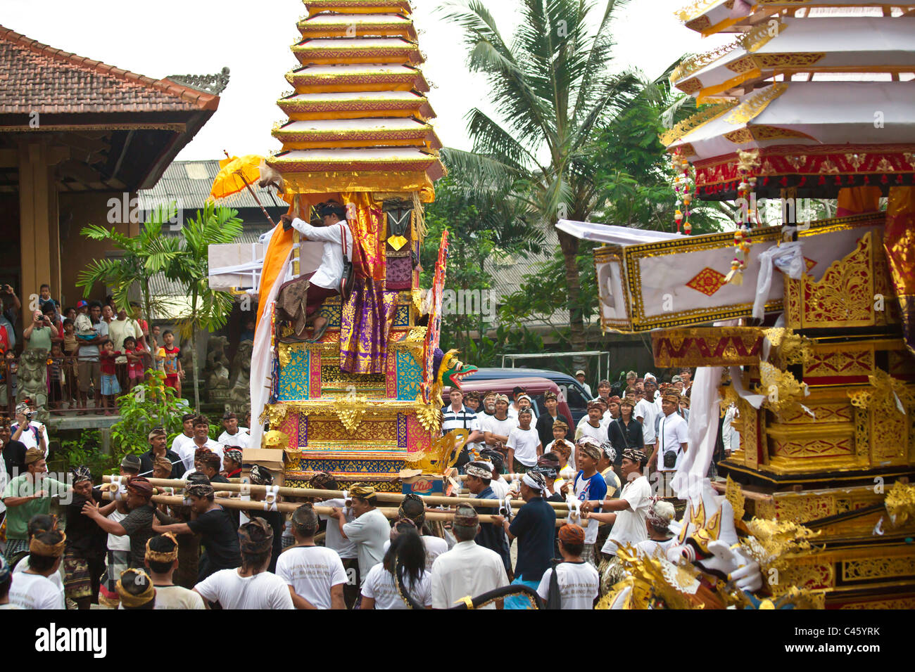 A double Hindu style CREMATION PROCESSION where the dead body is ...