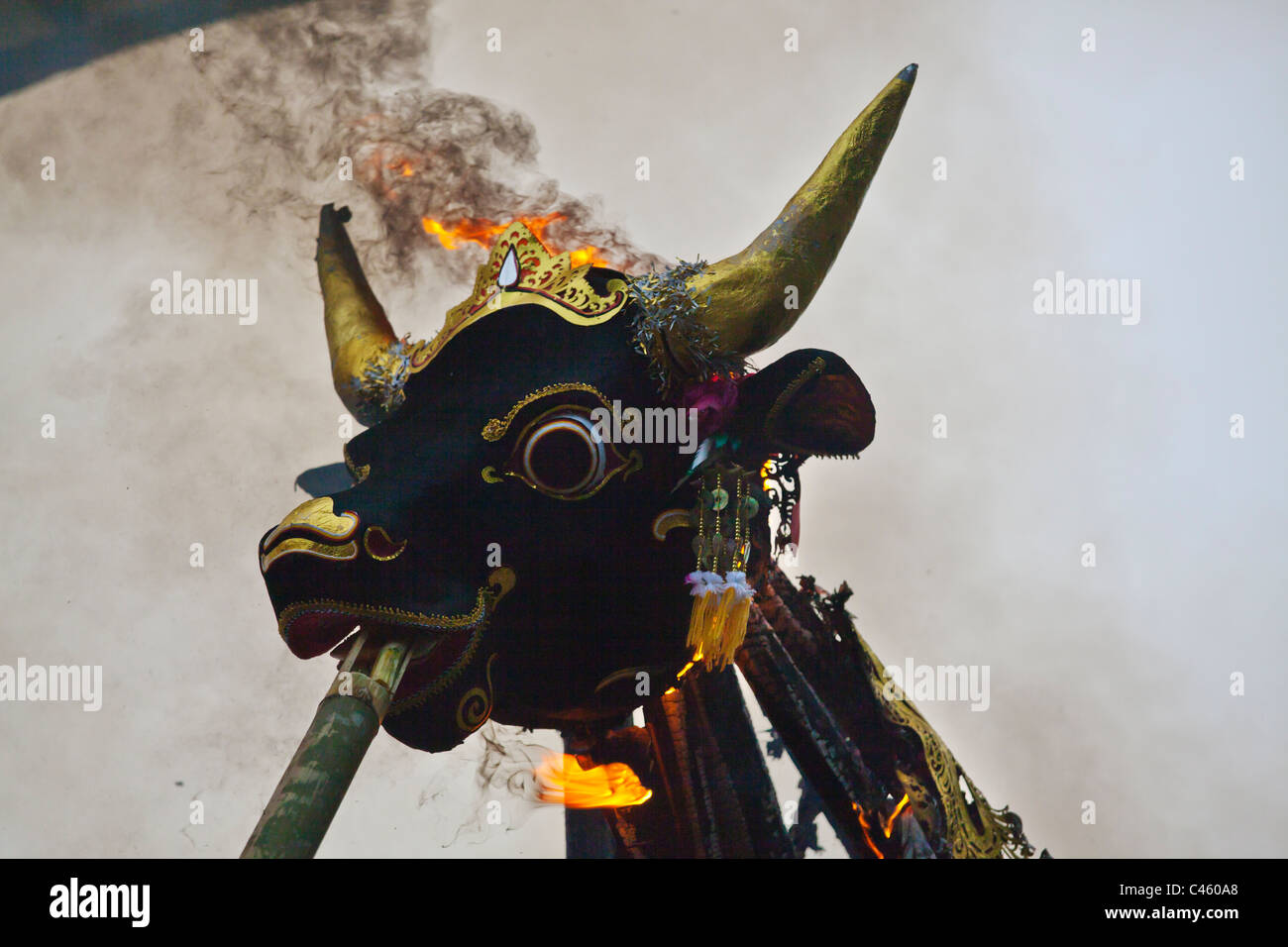 A Hindu style CREMATION where the dead body is burned inside a wooden ...