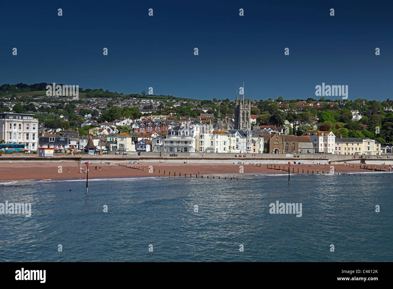 Teignmouth seafront and beach viewed from the pier Devon, England, UK ...