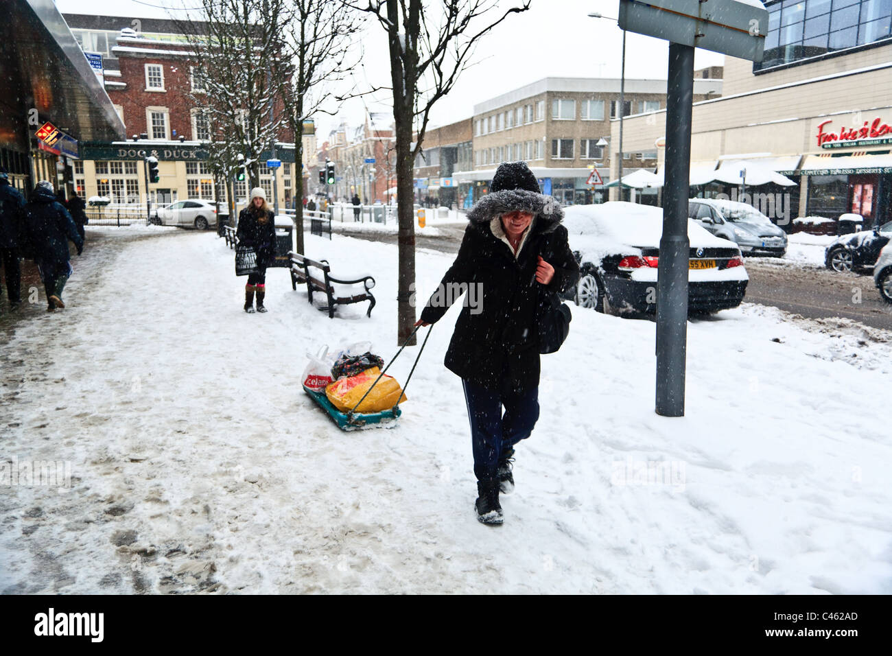The lastest way to trasport your shopping, on a sledge Stock Photo - Alamy