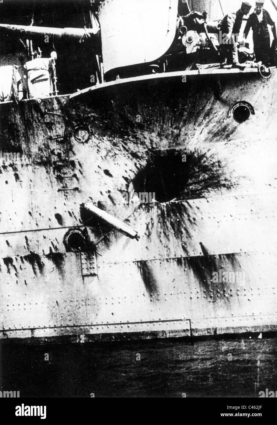 Hits in the side of the British cruiser 'Chester' Stock Photo - Alamy