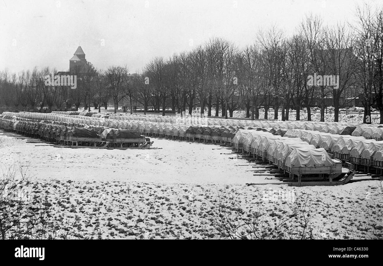 Sled park of the German army in East Prussia, 1915 Stock Photo - Alamy