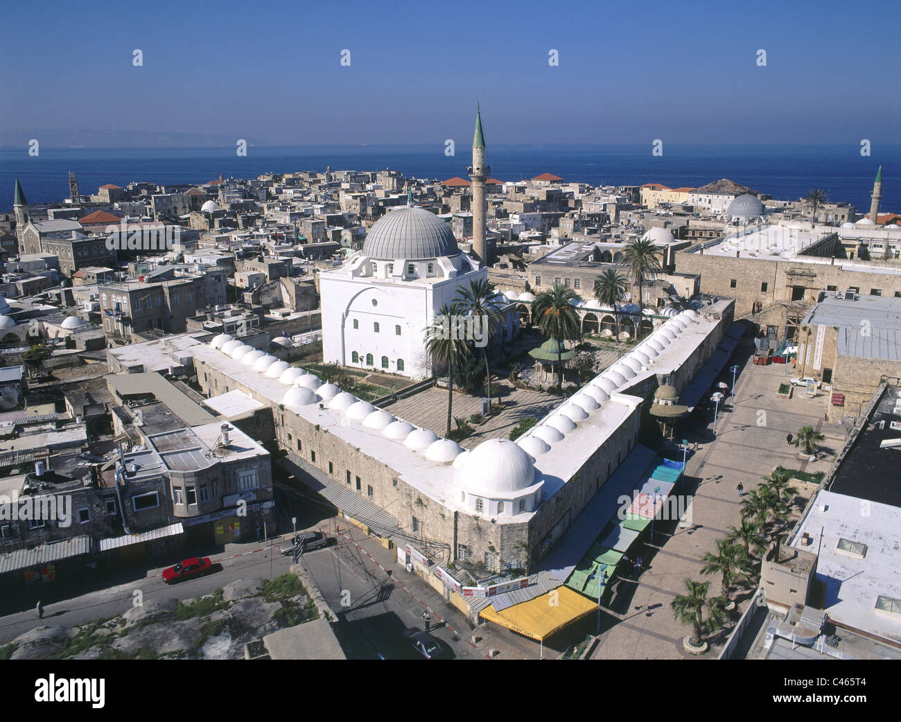 Aerial photograph of the Al Jazar mosque in the old city of Acre Stock ...