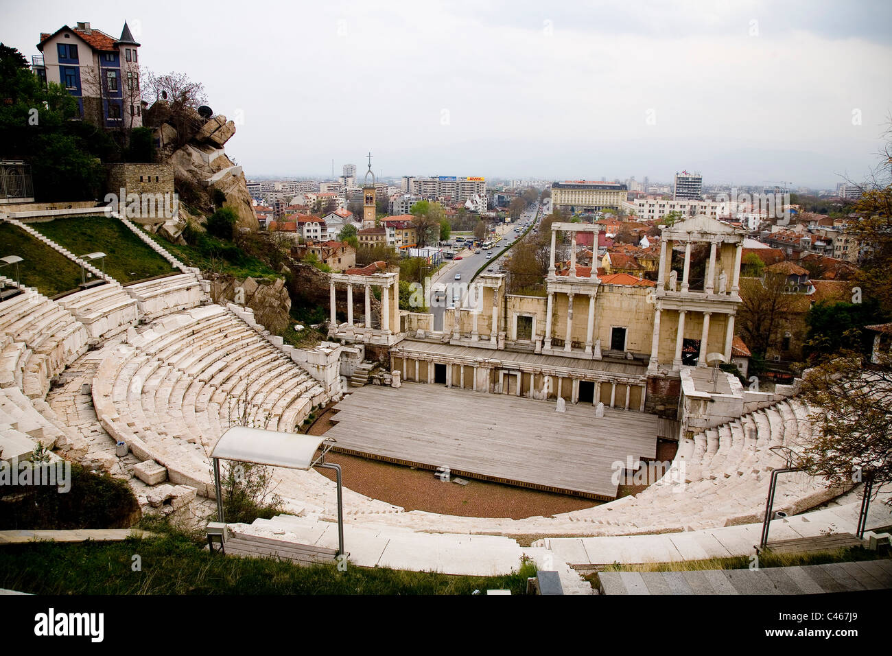 Photograph of the ancient Roman Amphitheater in the modern city of ...