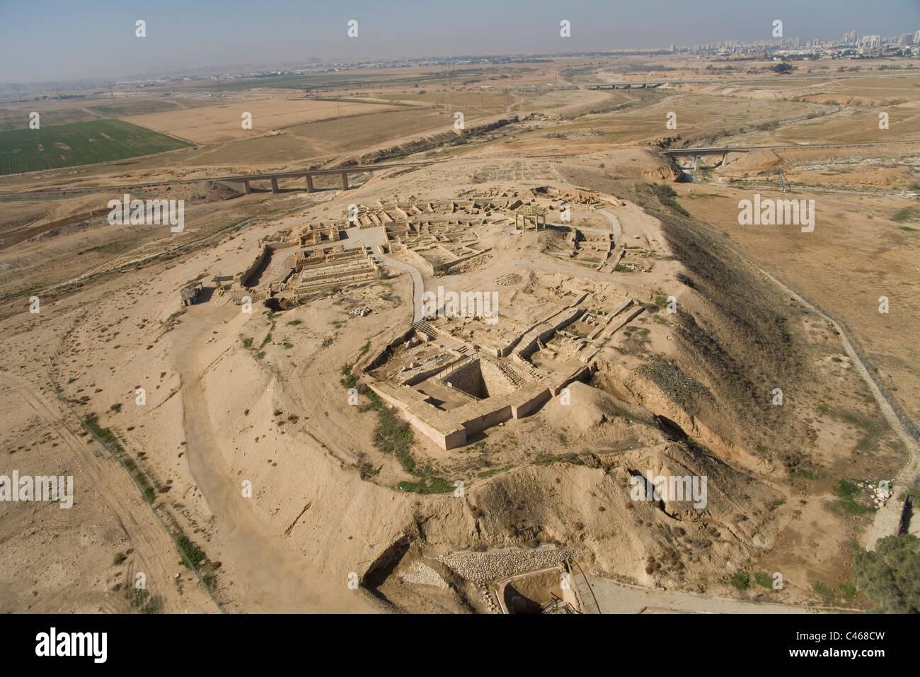 Aerial photograph of the ruins of Tel Sheva in the northern Negev ...