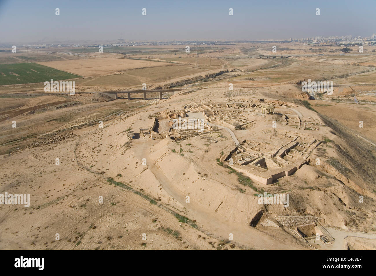 Aerial photograph of the ruins of Tel Sheva in the northern Negev ...