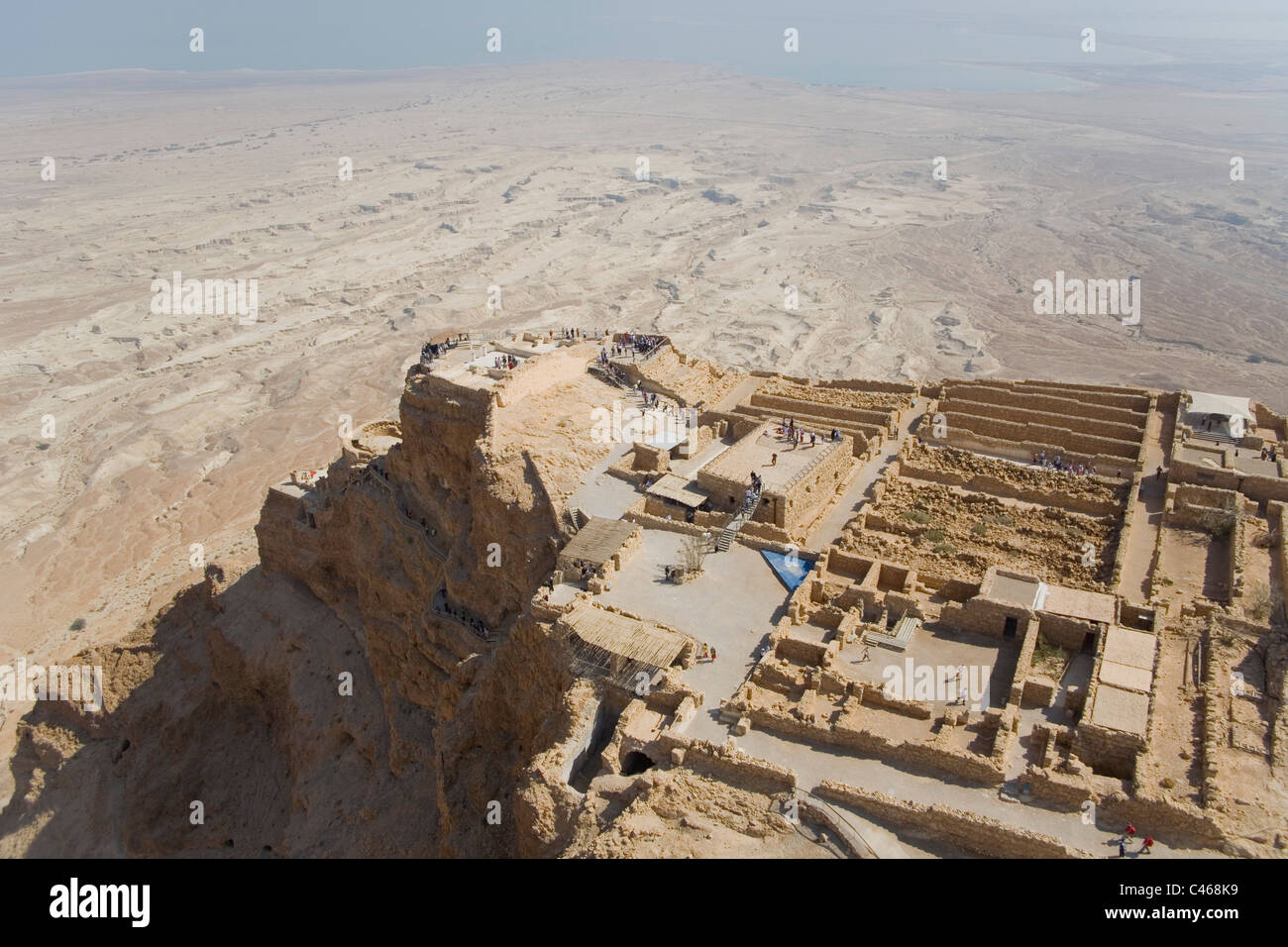 Aerial photograph of the archeology site of Masada near the Dead sea ...