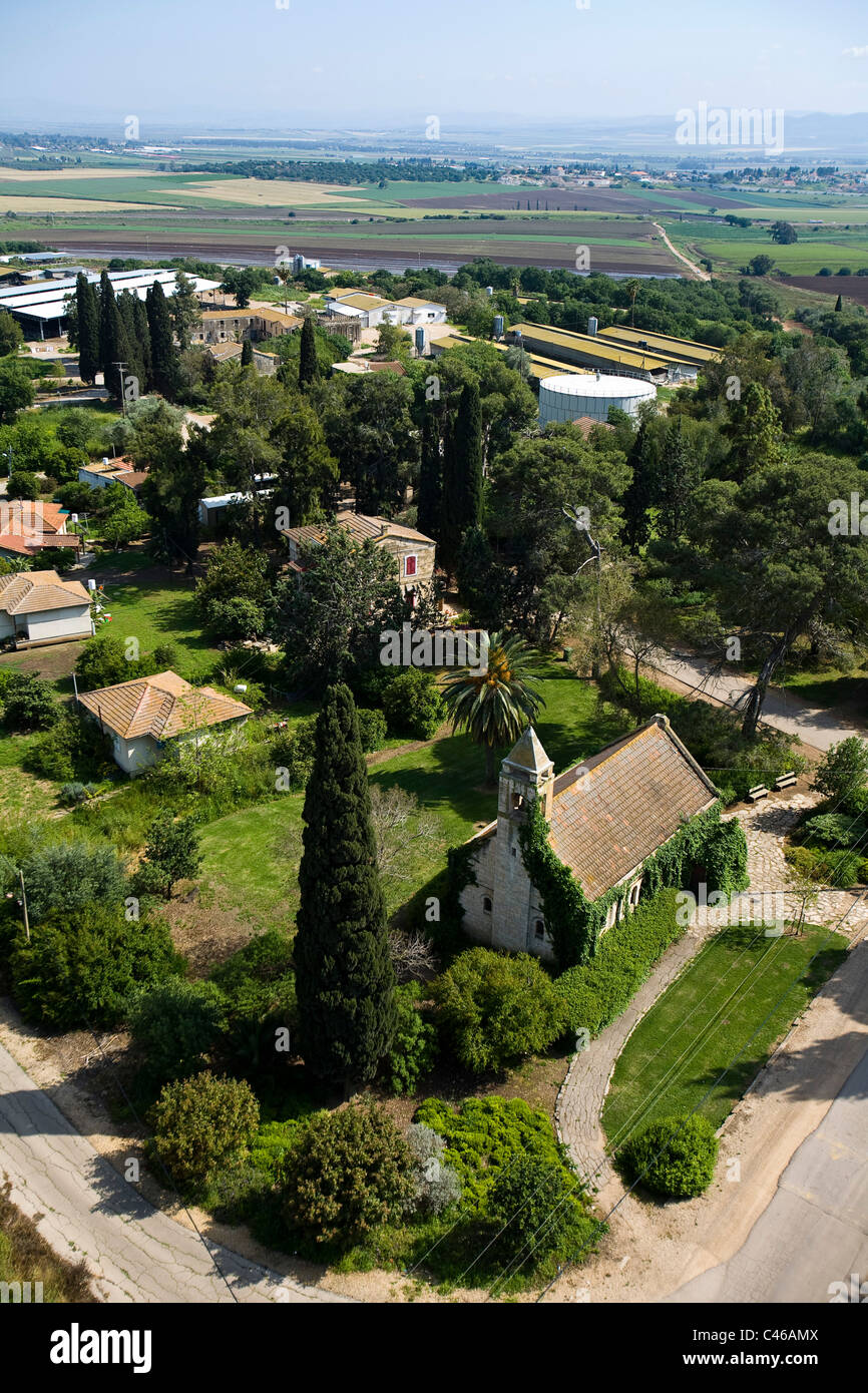 Aerial photograph of an Evangelistic church in the village of Alony Aba ...