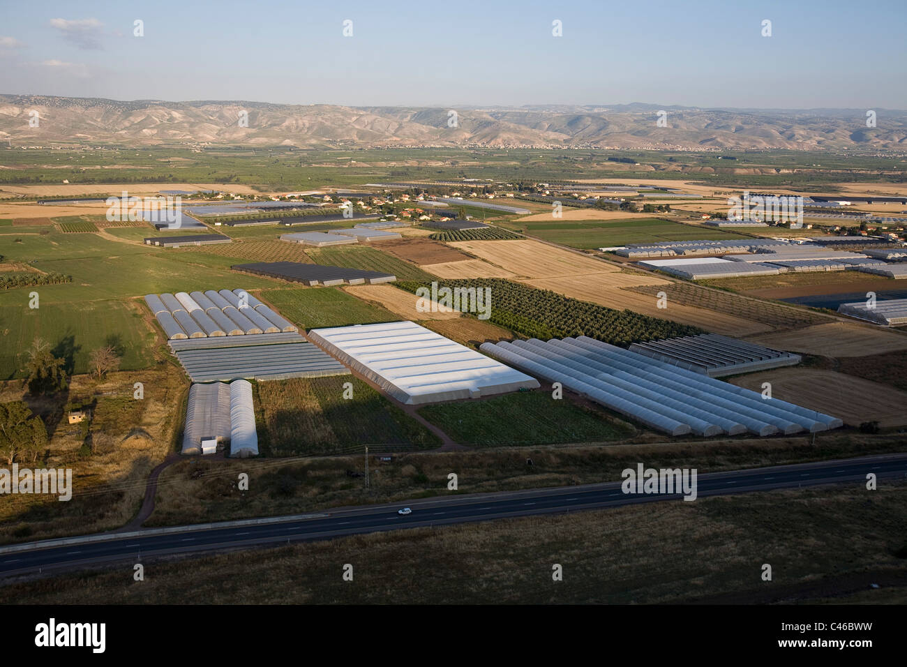 Aerial photograph of the agriculture fields of the Jordan valley Stock ...