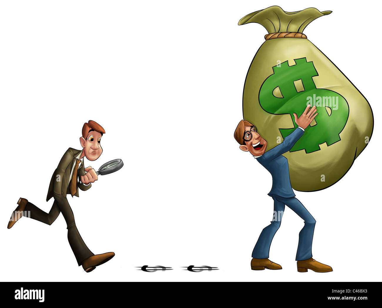 nerd executive carrying a big bag full of money Stock Photo - Alamy