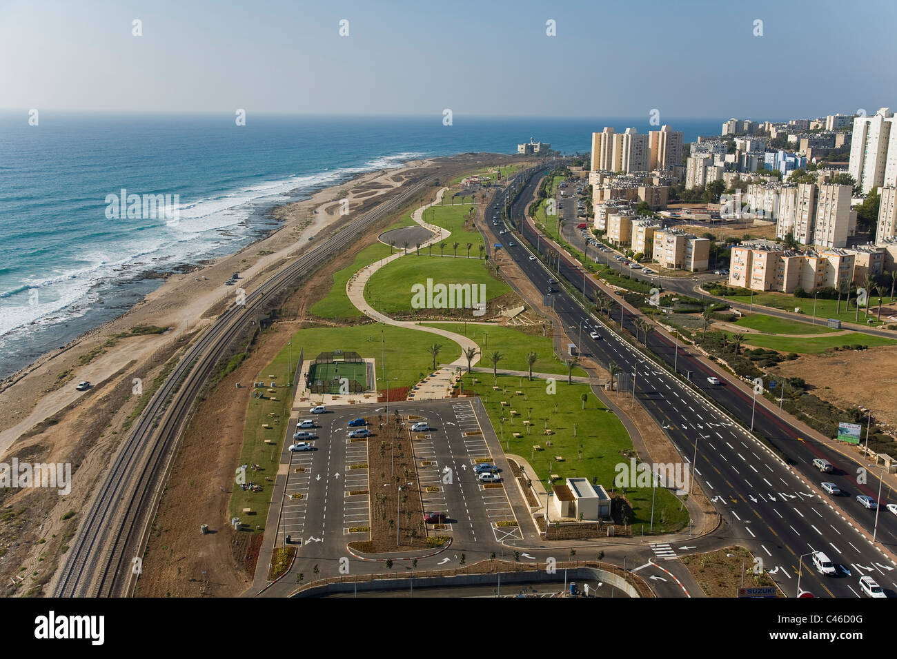 Aerial photograph of the southern entrance to the city of Haifa Stock ...