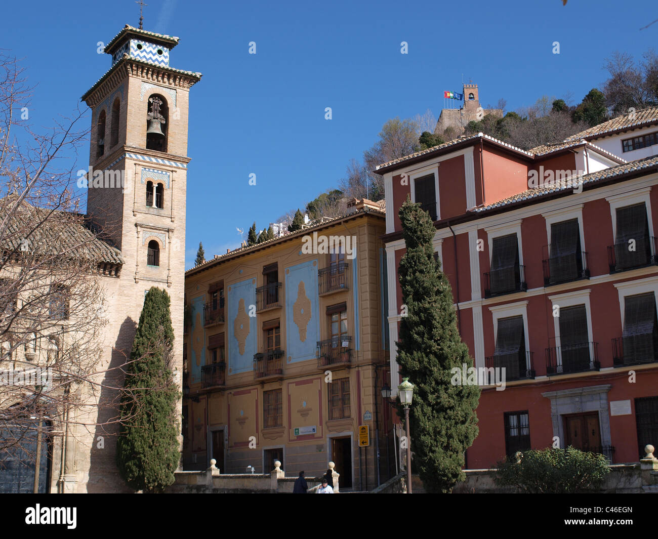 A square in the old residential area of Granada, Spain, with the ...