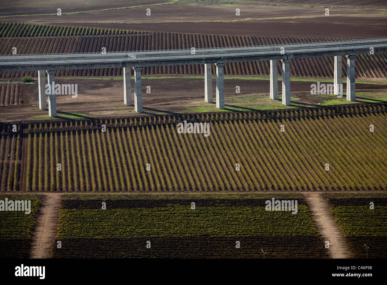 Aerial photograph of a massive Train bridge in the Plain Stock Photo ...