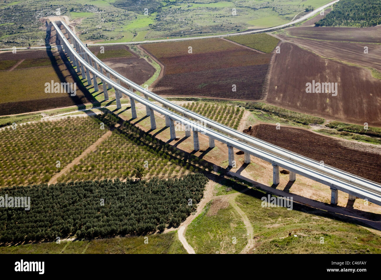 Aerial photograph of a massive Train bridge in the Plain Stock Photo ...