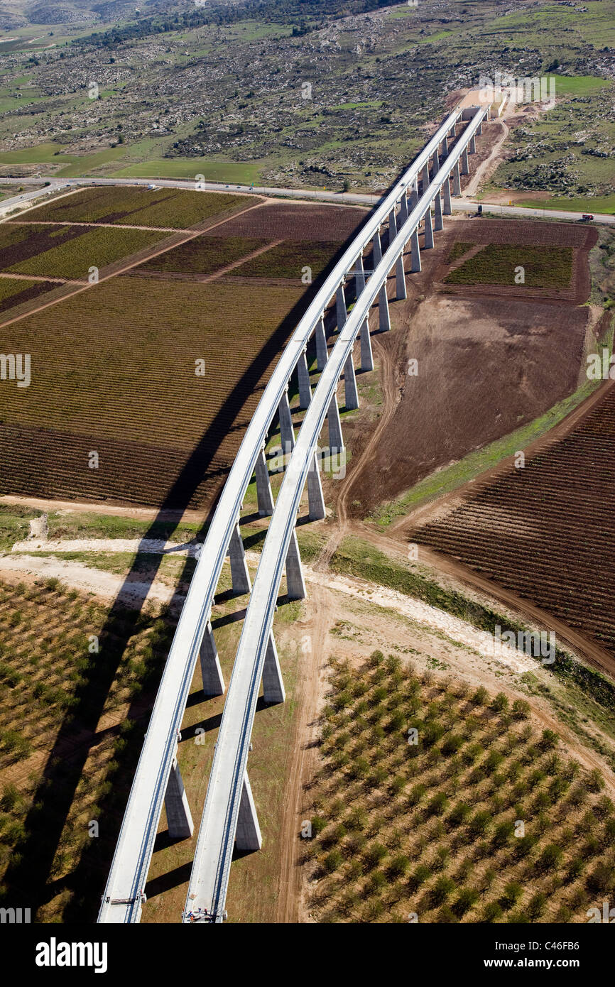 Aerial photograph of a massive Train bridge in the Plain Stock Photo ...