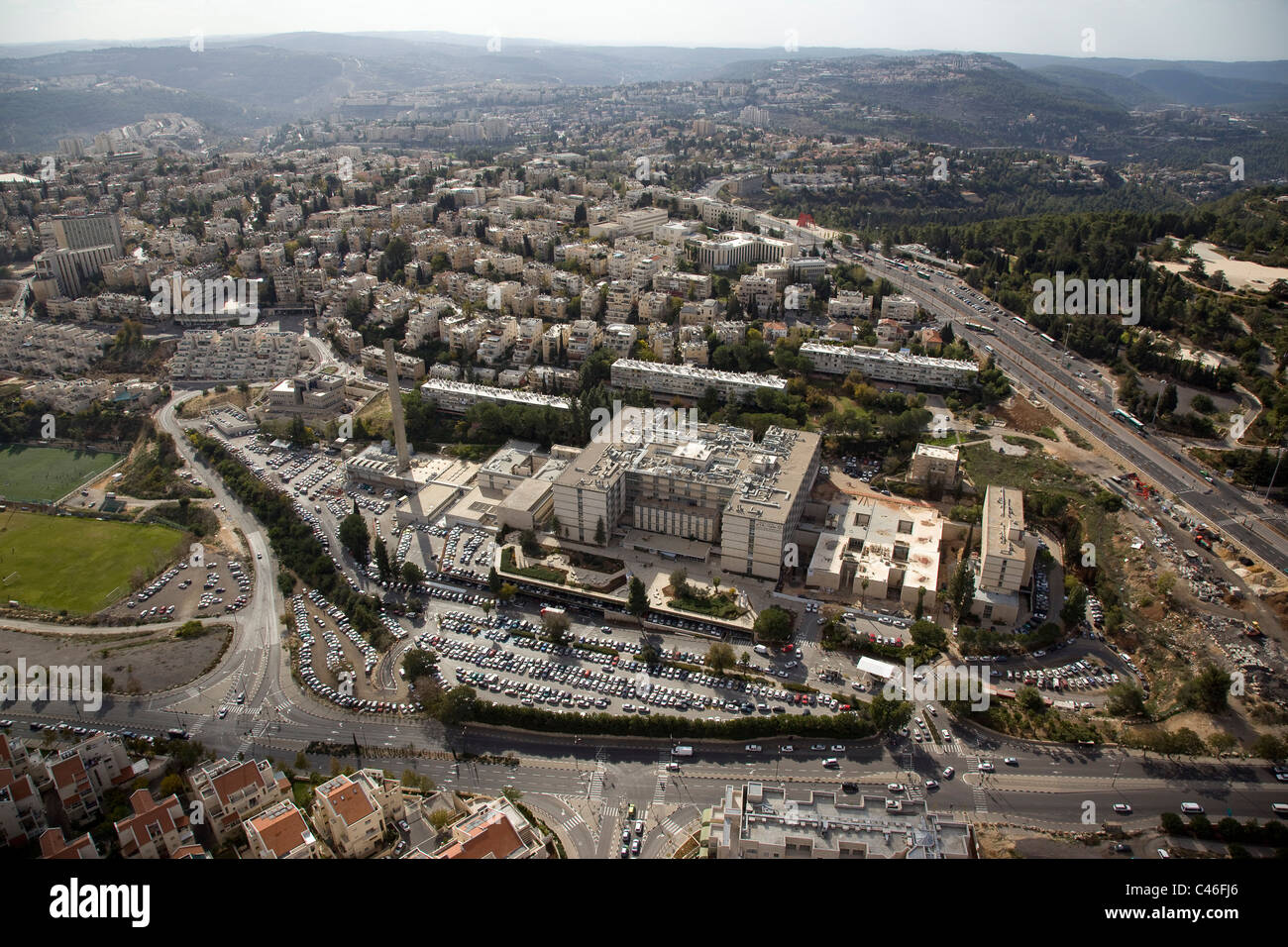 Aerial photograph of the Medical center of Shaare Tzedek in Jerusalem ...