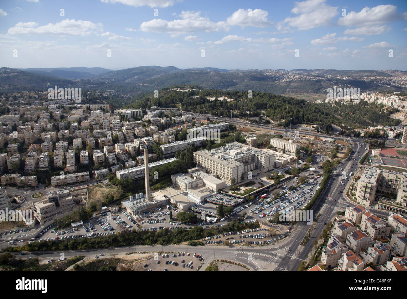 Aerial photograph of the Medical center of Shaare Tzedek in Jerusalem ...