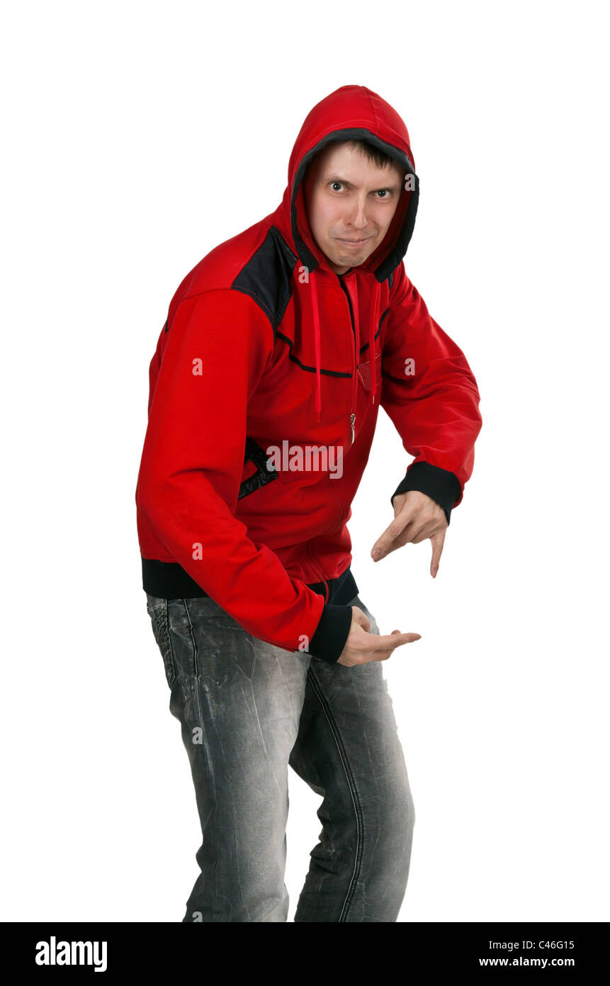 young rapper in the red sweater isolated on a white background Stock ...