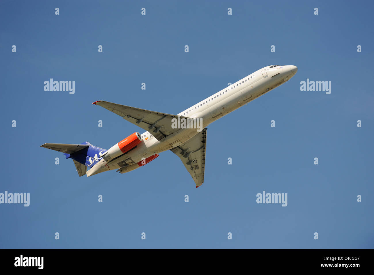 airplane of scandinavian airline SAS at take-off from airport Munich in ...