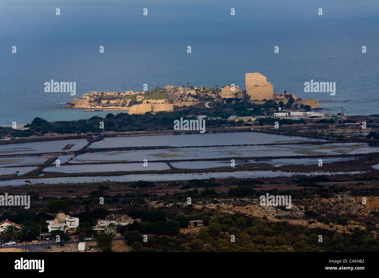 Aerial photograph of the ruins of the Athlit fortress in the Costal ...