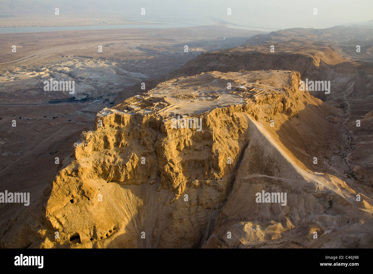 Aerial photograph of the historic site of Masada in the Judean desert ...