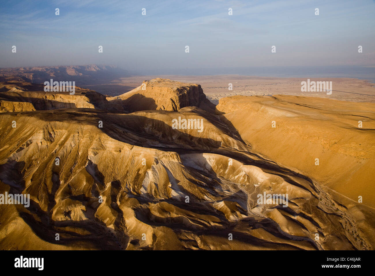 Aerial photograph of the historic site of Masada in the Judean desert ...