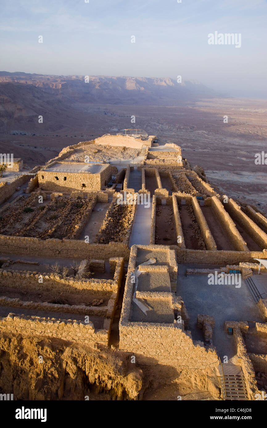Aerial photograph of the archeologic site of Masada in the Judean ...