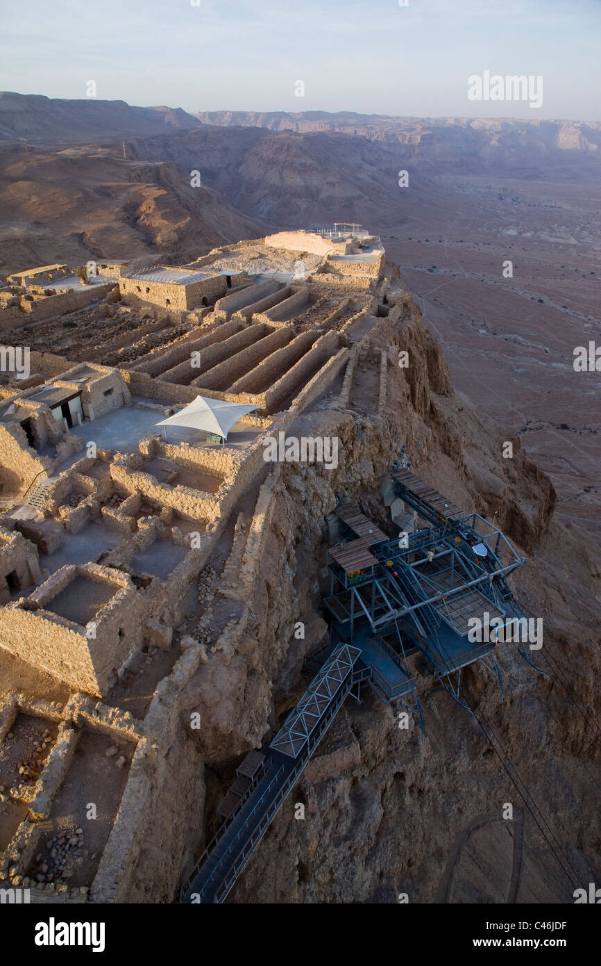 Aerial photograph of the archeologic site of Masada in the Judean ...