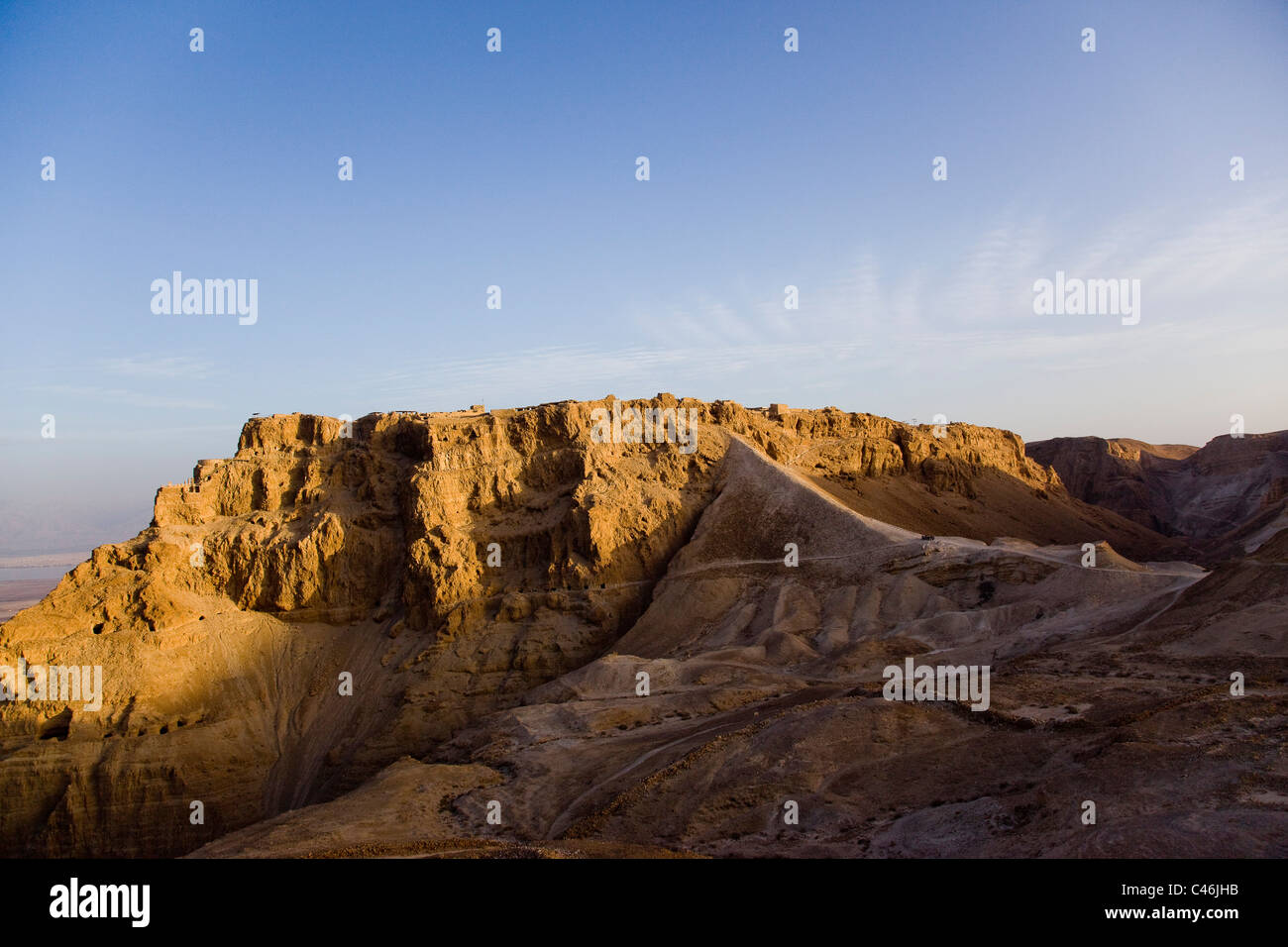 Aerial view of the Archeologic site of Masada and the Roman Ramp built ...