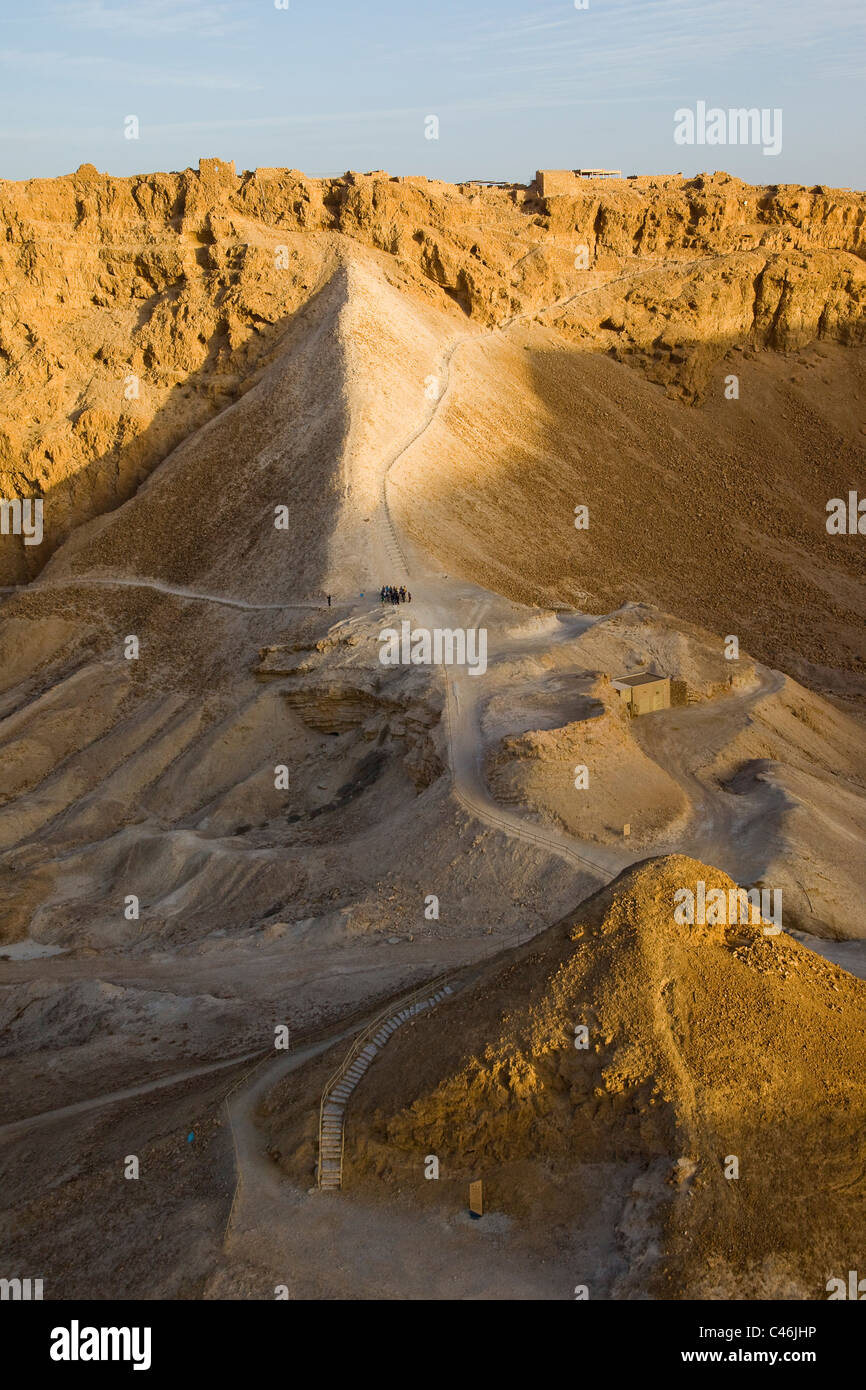 Aerial view of the Archeologic site of Masada and the Roman Ramp built ...