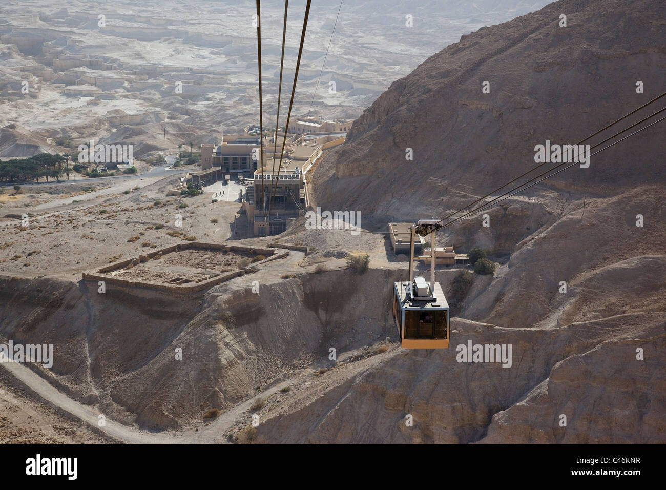 Photograph of the cable car of the archeologic site of Masada Stock ...