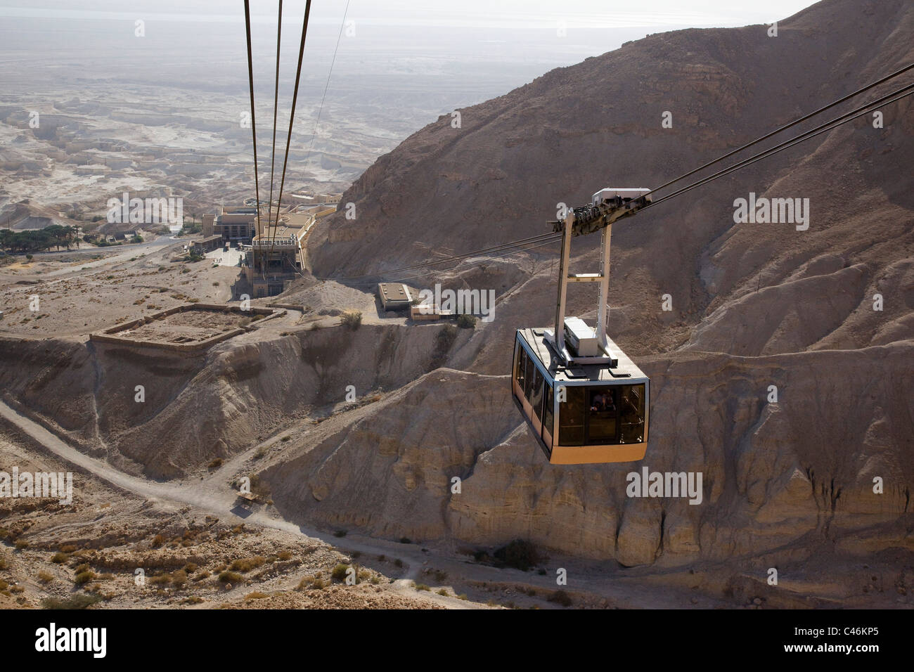 Photograph of the cable car of the archeologic site of Masada Stock ...