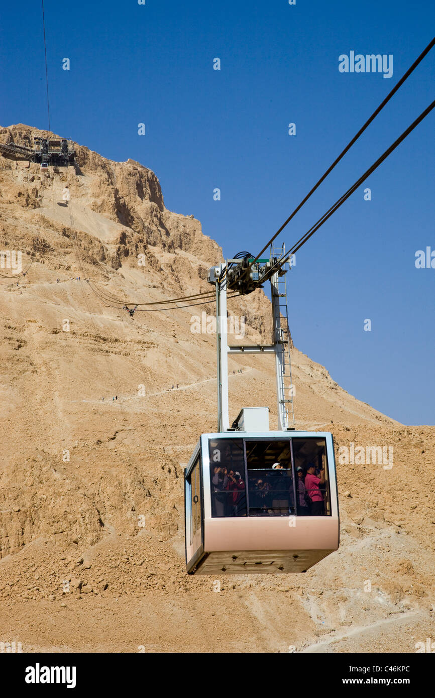 Photograph of the cable car of the archeologic site of Masada Stock ...