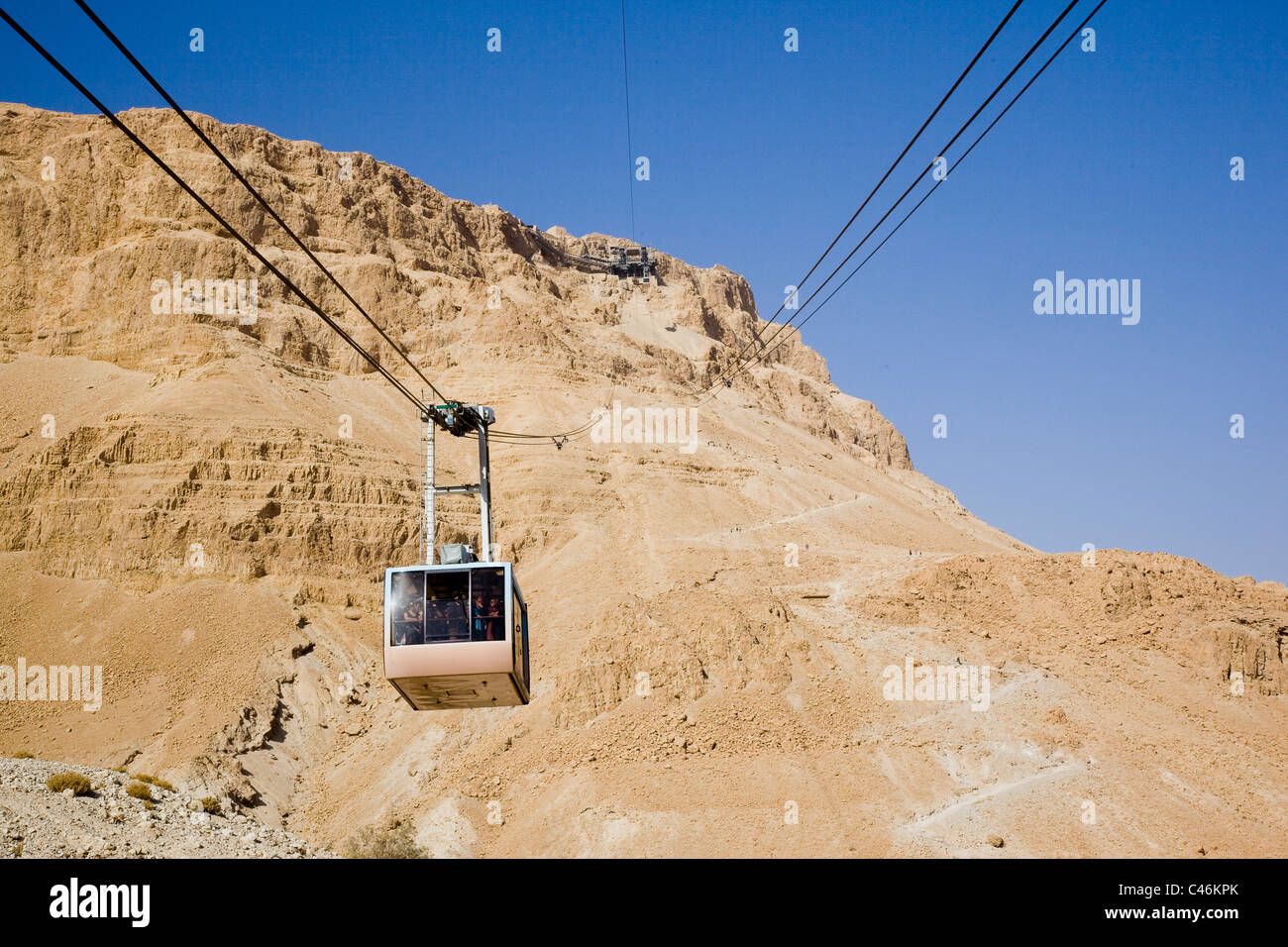 Photograph of the cable car of the archeologic site of Masada Stock ...