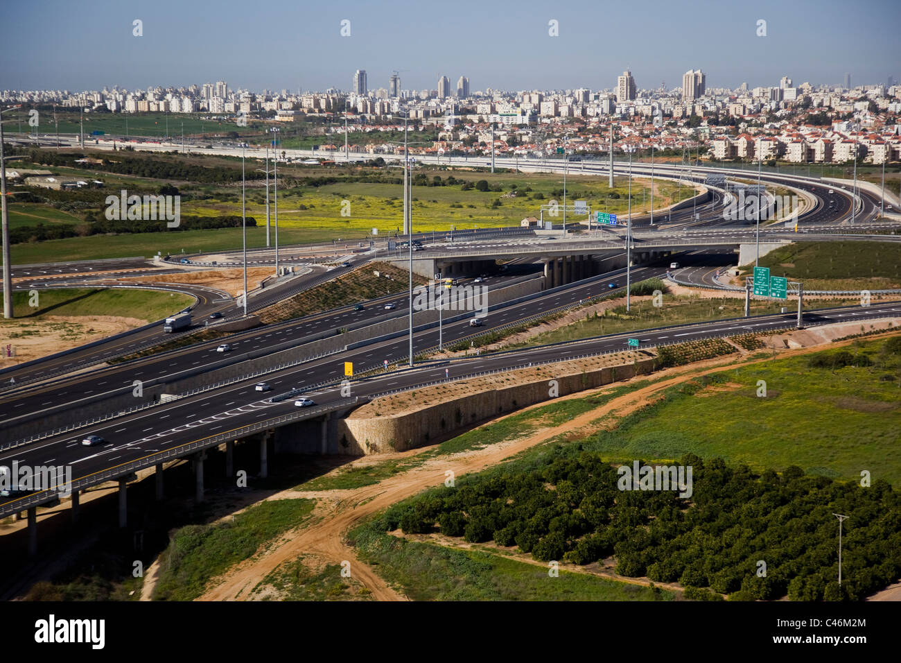 Aerial photograph of the Highway 431 and the city of Ramla in the Plain ...