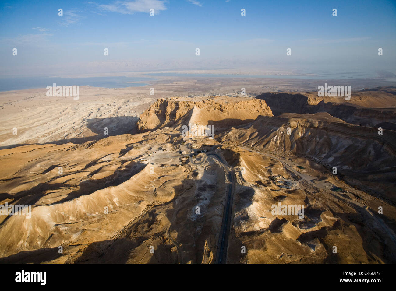 Aerial photograph of the archeologic site of Masada and the Roman ramp ...