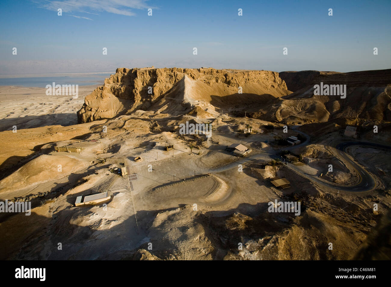 Aerial photograph of the archeologic site of Masada and the Roman ramp ...