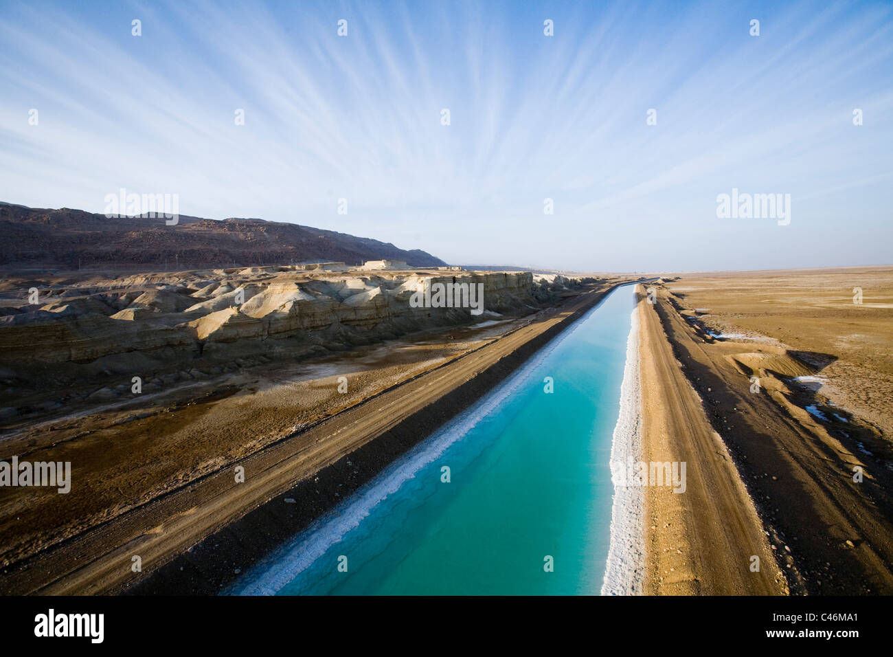 Aerial photograph of an open canal of the Dead sea Stock Photo - Alamy