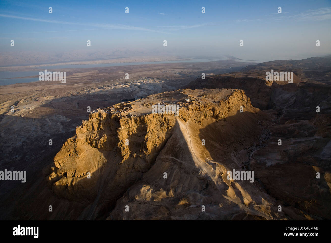 Aerial photograph of the archeologic site of Masada and the Roman ramp ...