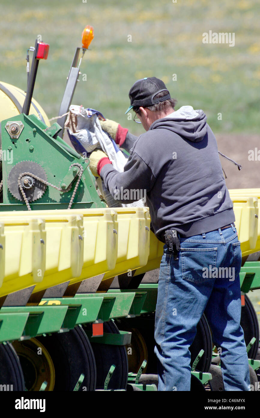 Workers prepare for sowing a seed demonstration plot Stock Photo - Alamy