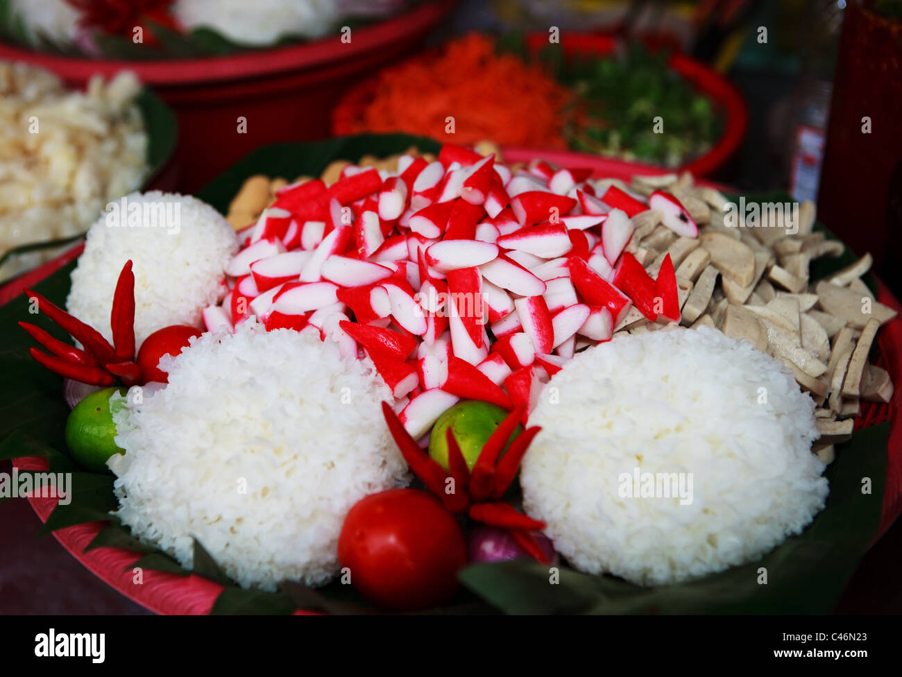 This is a photograph of Crab Stick and sticky rice, I just loved the ...
