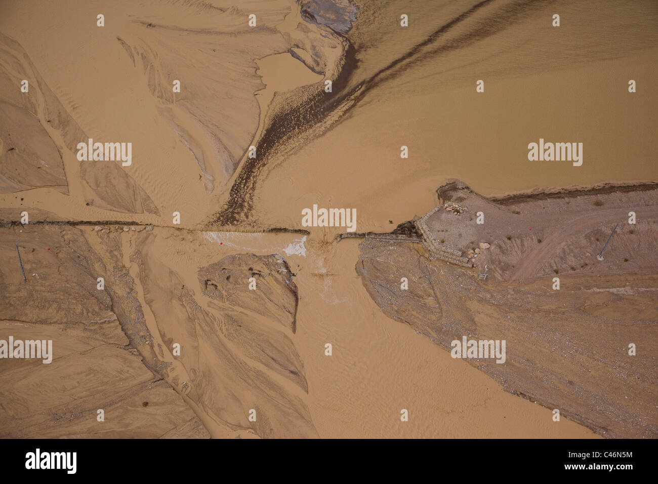 Aerial photograph of a flooded wadi in the Judean Desert Stock Photo ...