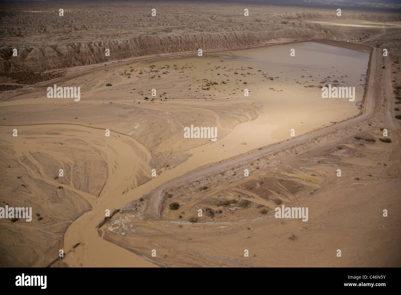 Aerial photograph of a flooded wadi in the Judean Desert Stock Photo ...