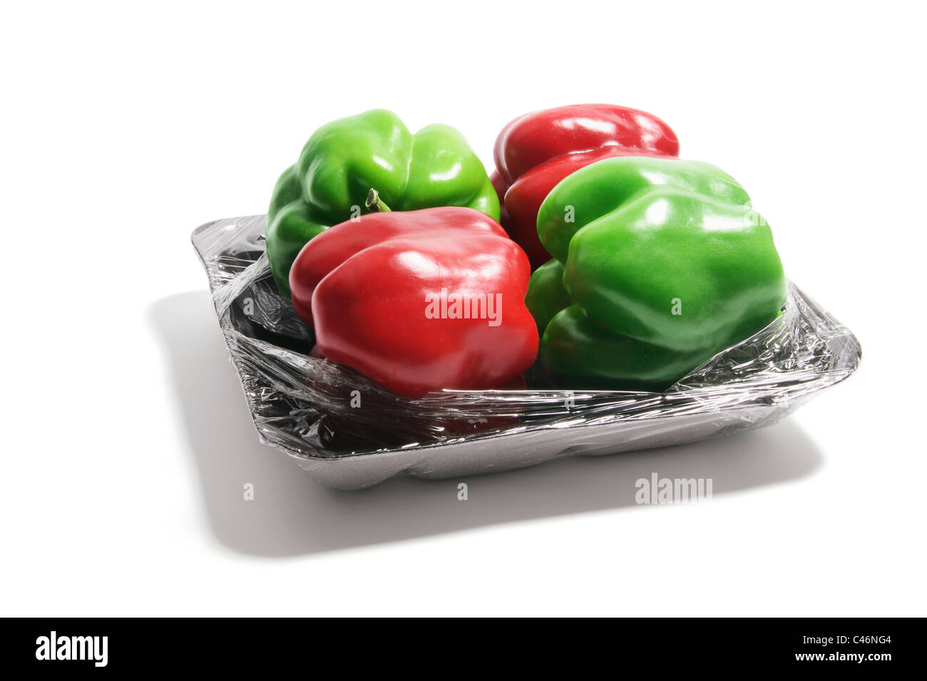 Capsicums on Tray with Cling Wrap Stock Photo - Alamy