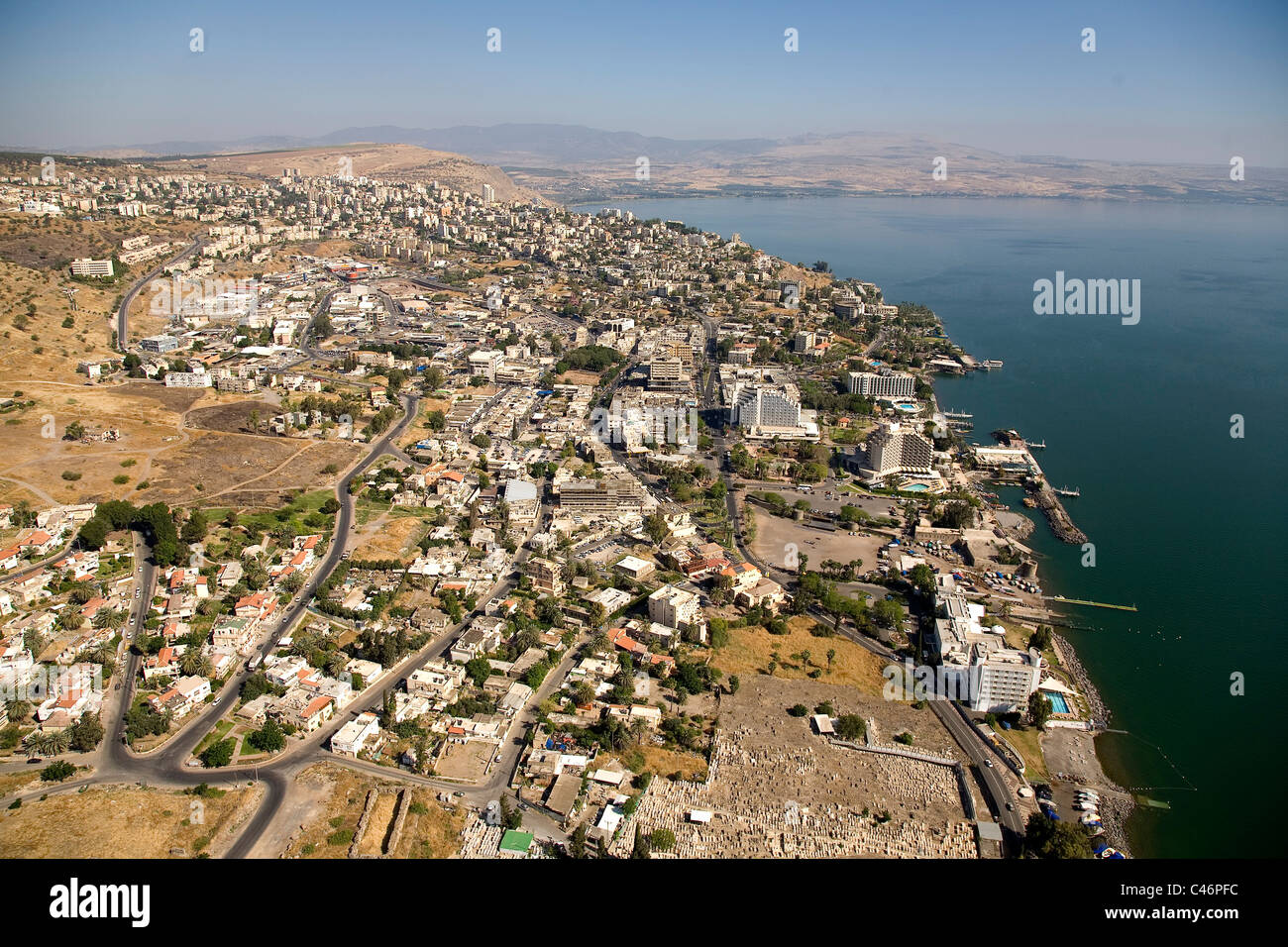 Aerial photograph of the city of Tiberias in the Sea of Galilee Stock ...