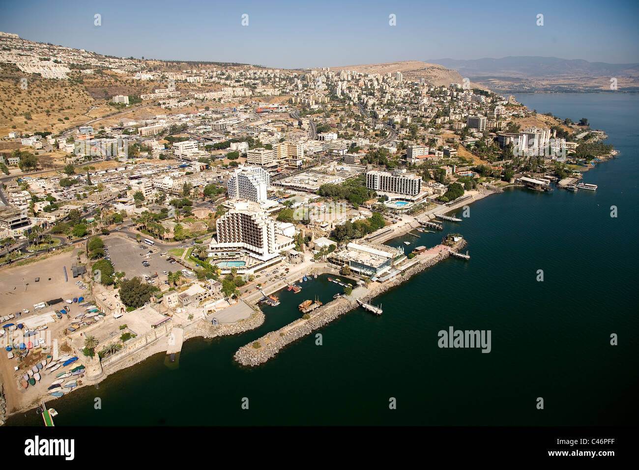 Aerial photograph of the city of Tiberias in the Sea of Galilee Stock ...