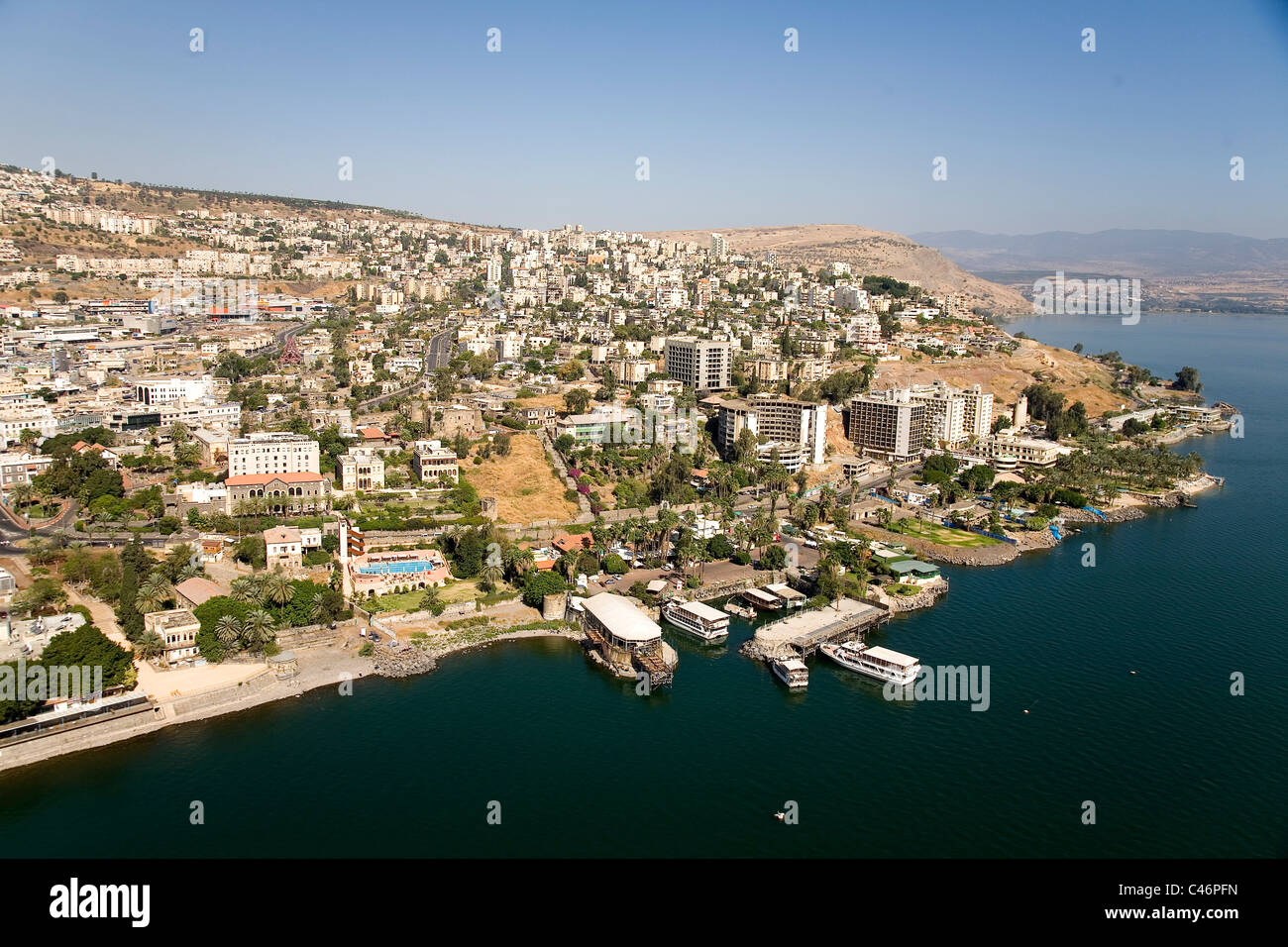Aerial photograph of the city of Tiberias in the Sea of Galilee Stock ...