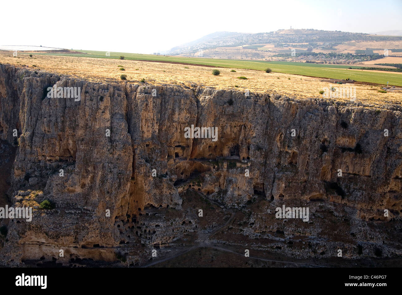 Aerial photograph of the Arbel cliff in the sea of Galilee Stock Photo ...