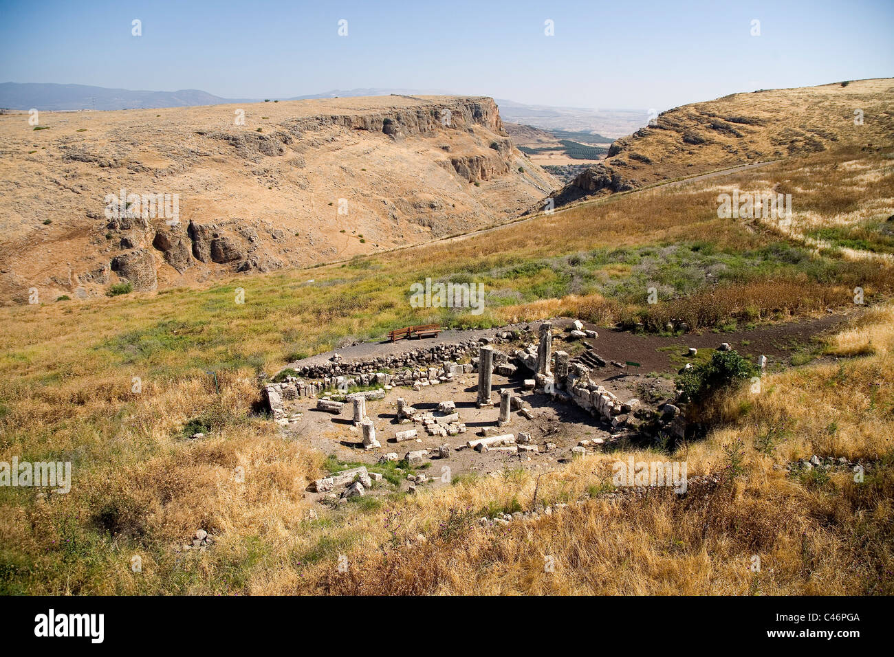 Aerial photograph of an ancient synagogue of Arbel in the Sea of ...